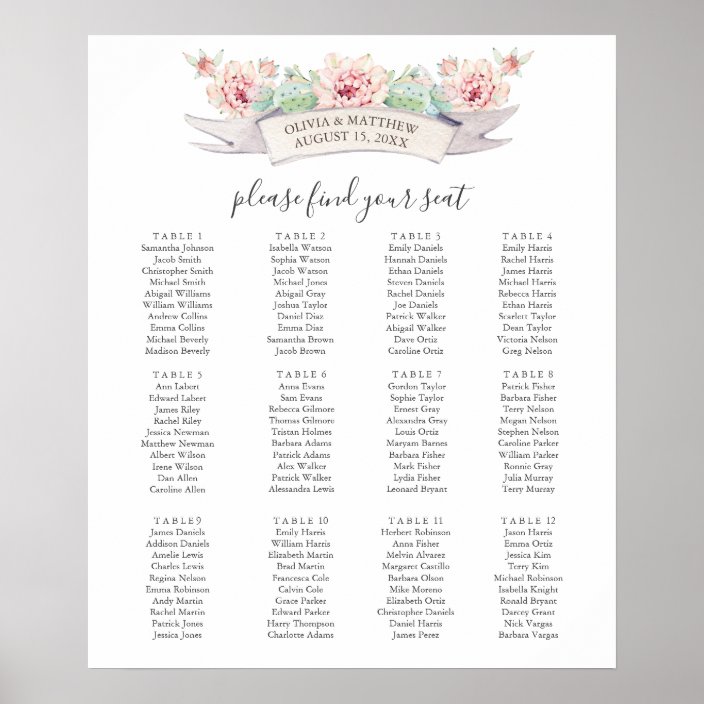 Floral cactus and succulent. Wedding seating chart | Zazzle.com