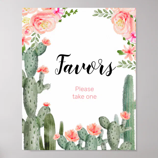 Floral cactus Watercolor Favor Sign | Zazzle
