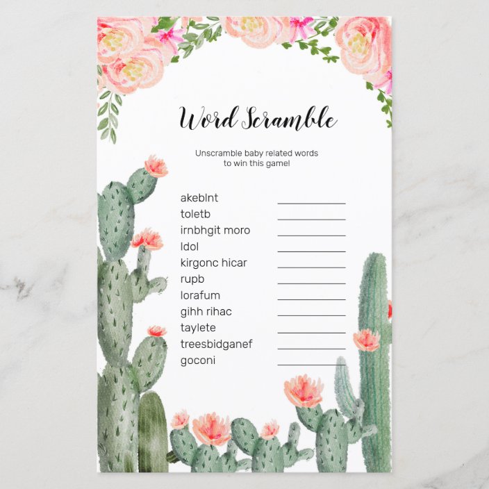 Floral Cactus Watercolor Word Scramble Game | Zazzle.com