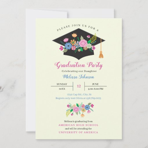 Floral Cap Graduation Party Invitation | Zazzle