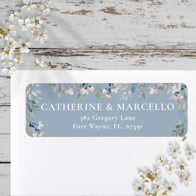 Floral Cascade Dusty Blue Wedding Return Address Label | Zazzle