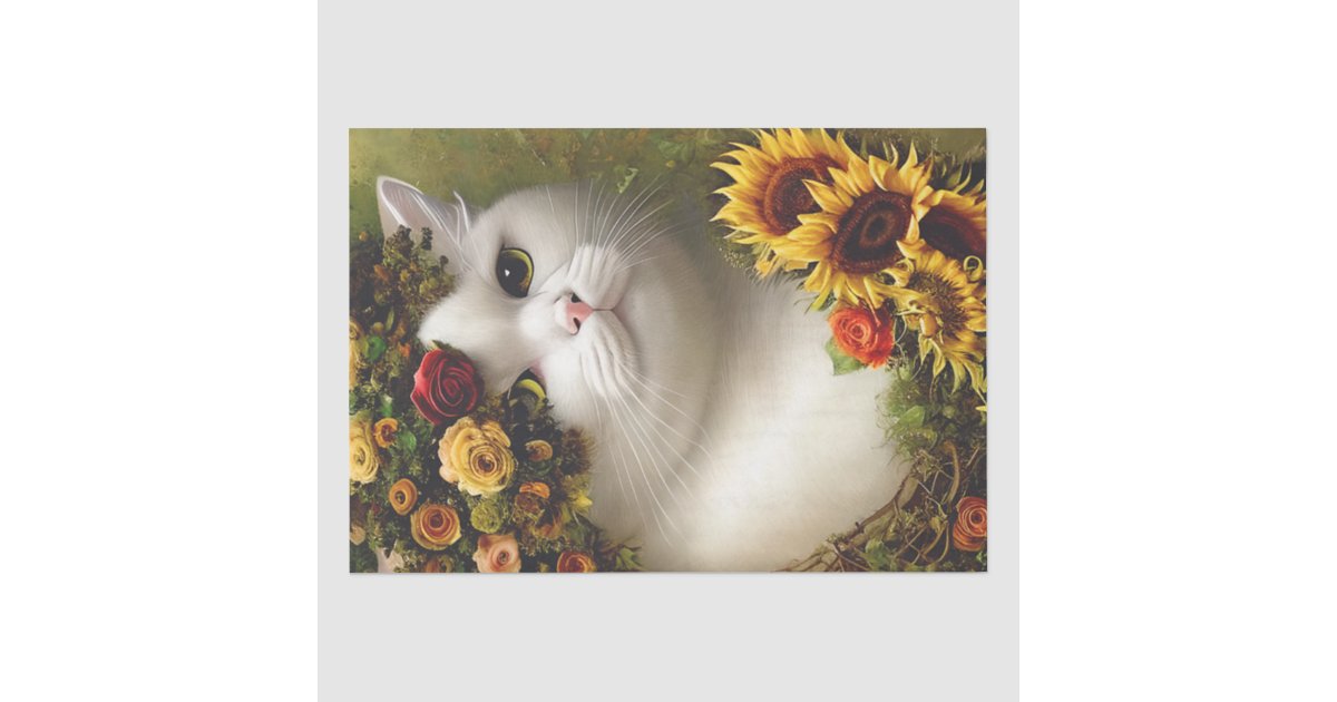 Floral Cat Tissue Paper For Decoupage Or Collage | Zazzle