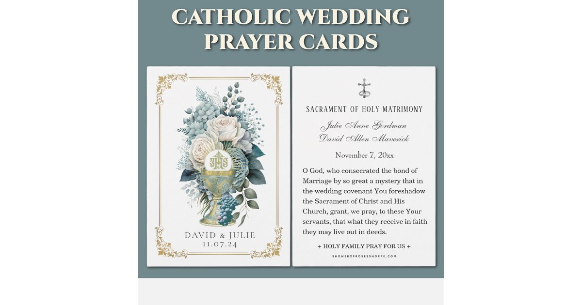 Floral Catholic Eucharist Wedding Prayer Card | Zazzle