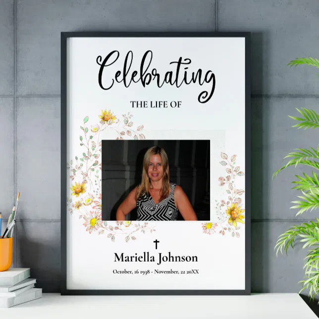 Floral Celebrating the life Funeral Poster | Zazzle