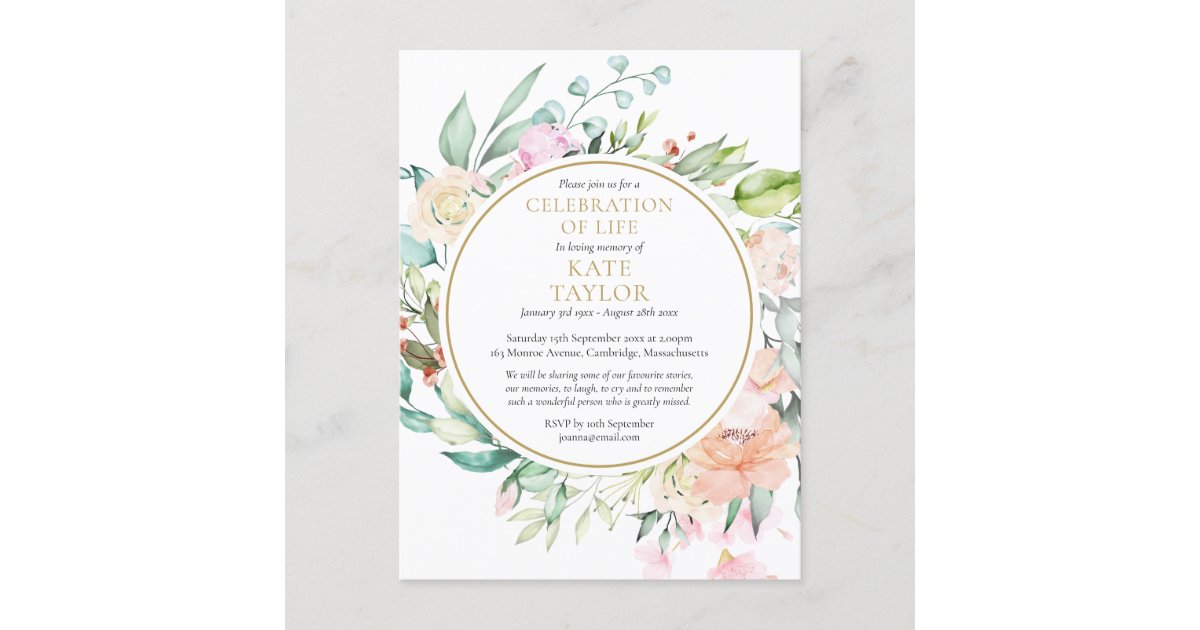 Floral Celebration of Life Funeral Invitation | Zazzle