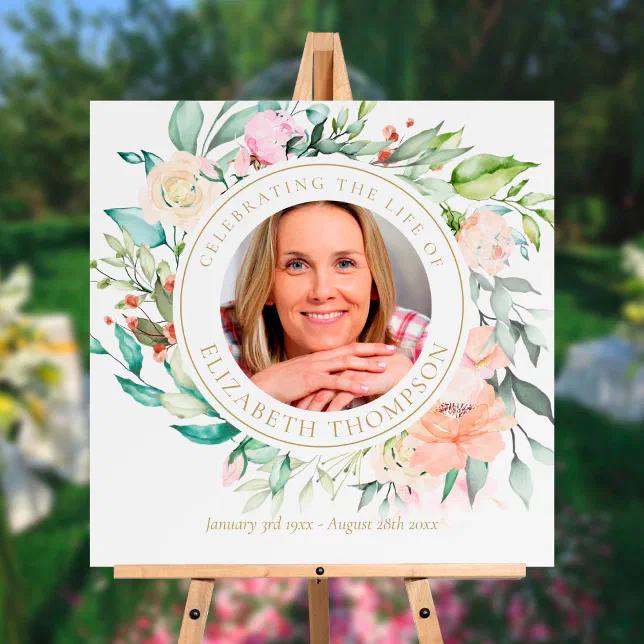 Floral Celebration of Life Photo Funeral Sign | Zazzle