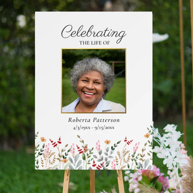 Floral Celebration of Life Photo Welcome Funeral Foam Board | Zazzle