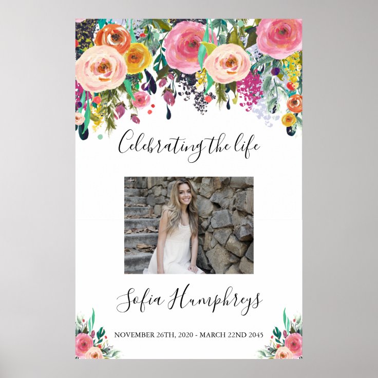 Floral Celebration Of Life Welcome Sign, Photo Poster | Zazzle
