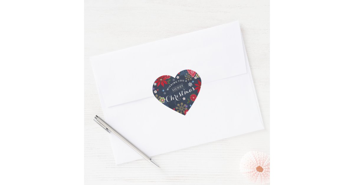 Floral Chalkboard Christmas | Heart Sticker | Zazzle