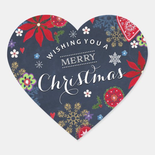 Floral Chalkboard Christmas | Heart Sticker | Zazzle.com