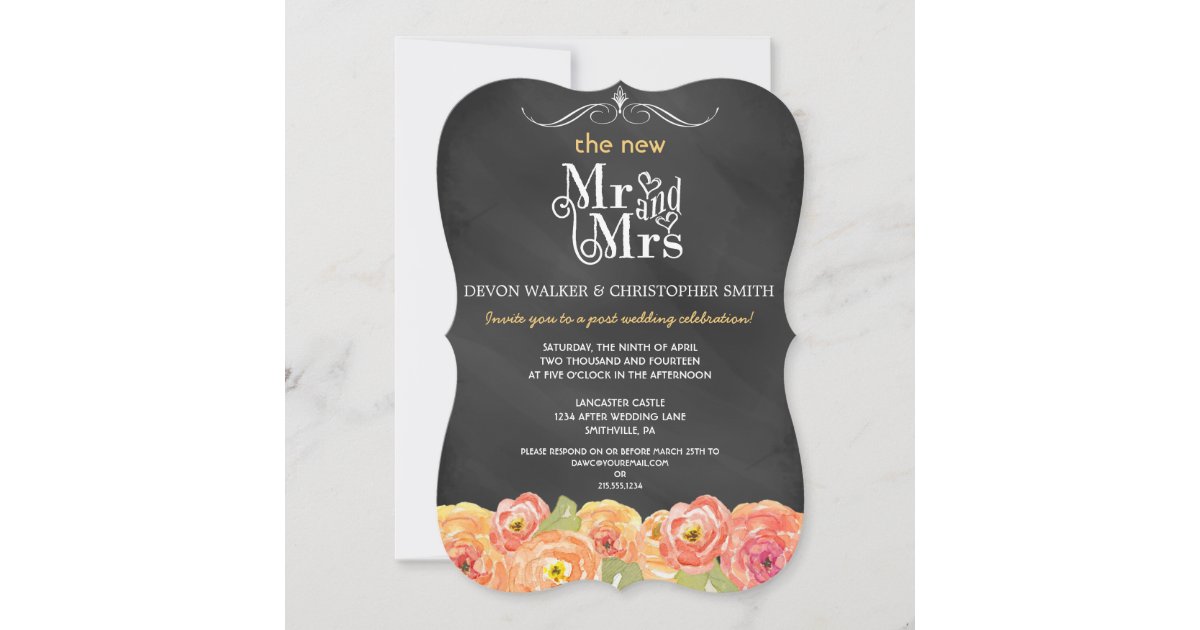 Floral Chalkboard Post Wedding Party Invitation | Zazzle