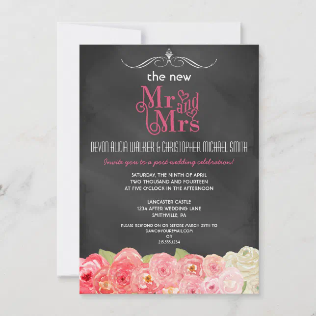 Floral Chalkboard Post Wedding Party Invitation Zazzle Floral Chalkboard Post Wedding Party Invitation Zazzle