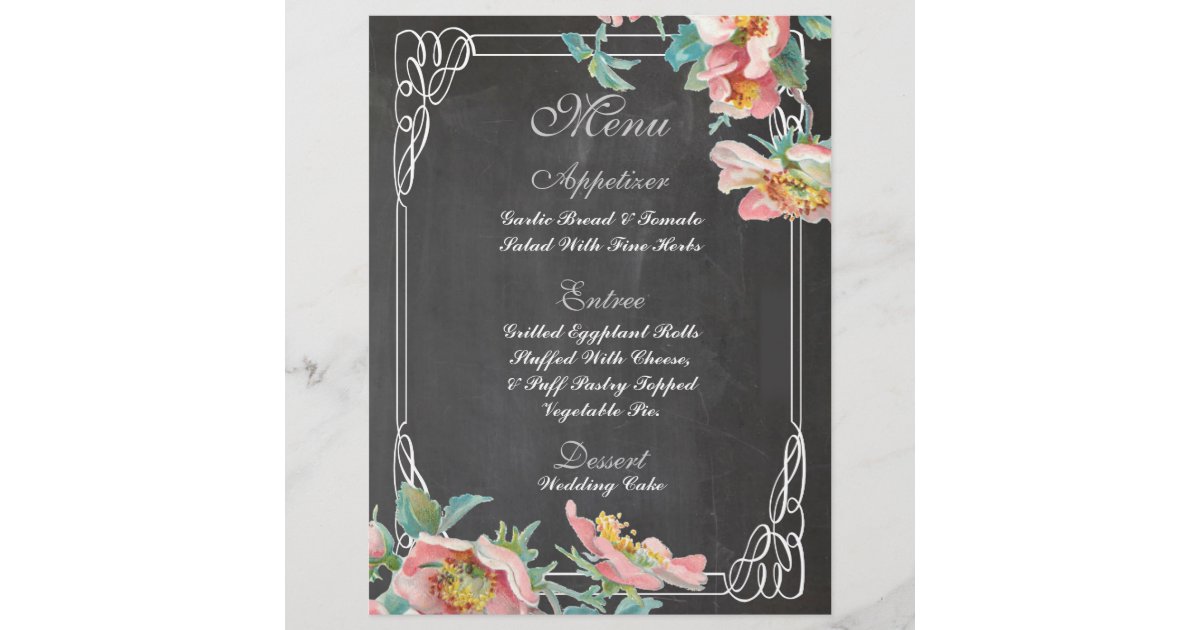 floral chalkboard wedding menu | Zazzle