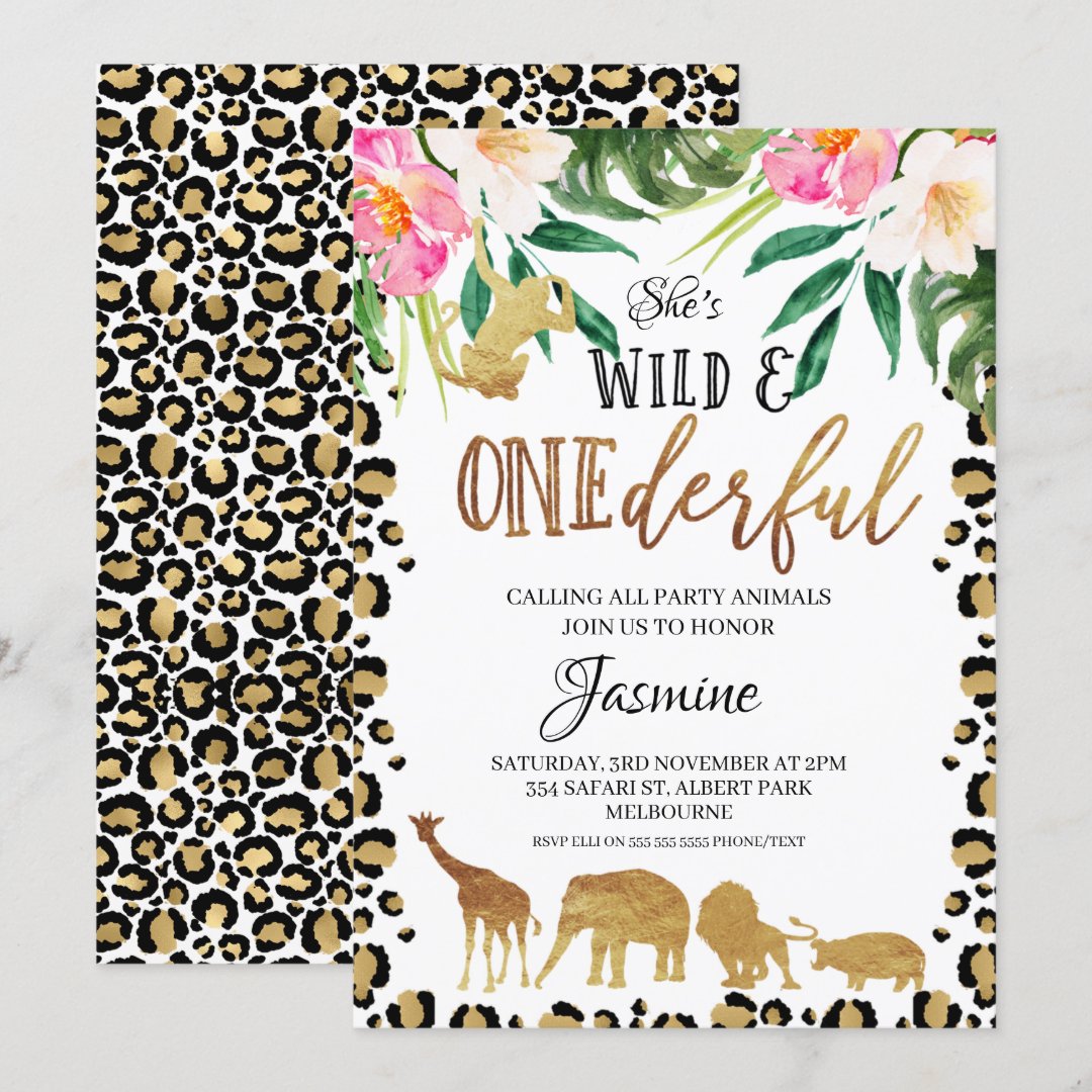 Floral Cheetah Print Onederful Birthday Invitation | Zazzle