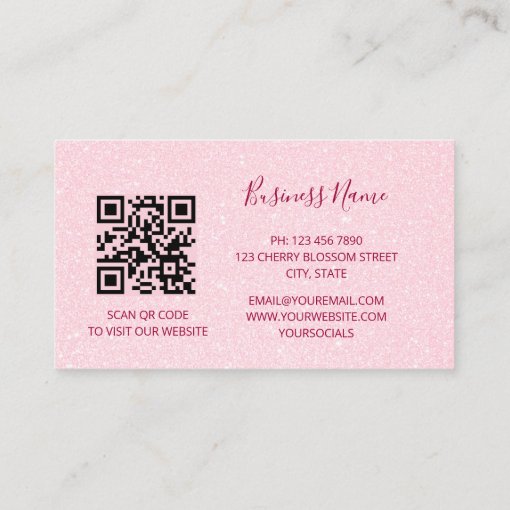 Floral Cherry Blossom Pink Glitter QR Code Business Card | Zazzle