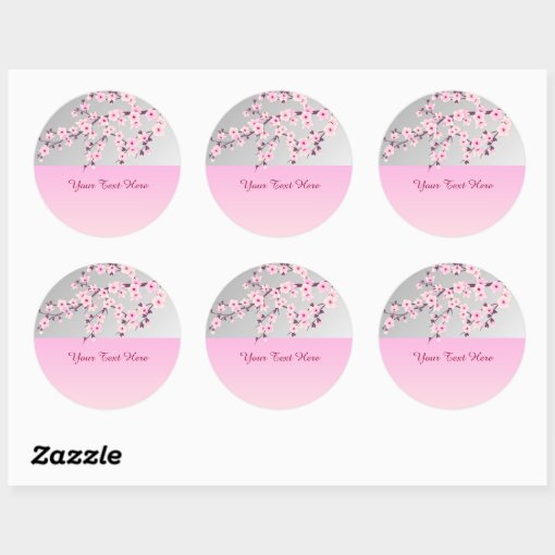 Floral Cherry Blossom Pink Gray Sticker | Zazzle