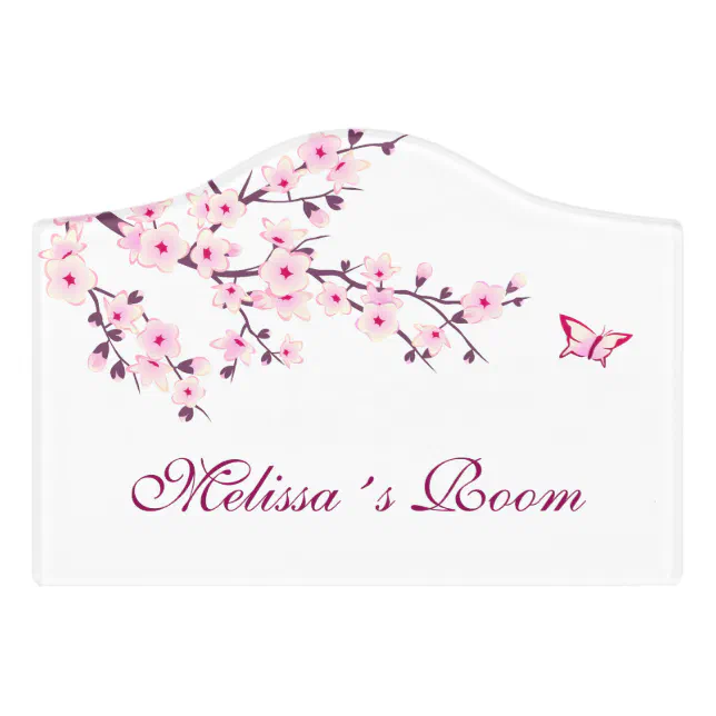Floral Cherry Blossoms Pink White Customizable Door Sign | Zazzle