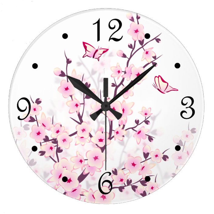 Floral Cherry Blossoms Pink White Numbers Large Clock | Zazzle.com