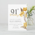 Floral Chic Elegant Simple Yellow 91st Birthday Invitation | Zazzle