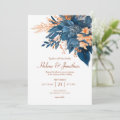 Floral Chic Indigo Rust Wedding Invitation | Zazzle