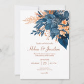 Floral Chic Indigo Rust Wedding Invitation | Zazzle