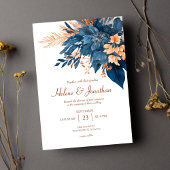 Floral Chic Indigo Rust Wedding Invitation | Zazzle