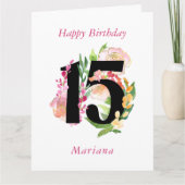 Floral Chic Number 15 Personalized 15th Birthday Card | Zazzle