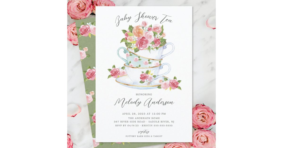 Floral China Tea Cup Baby Shower Invitation | Zazzle