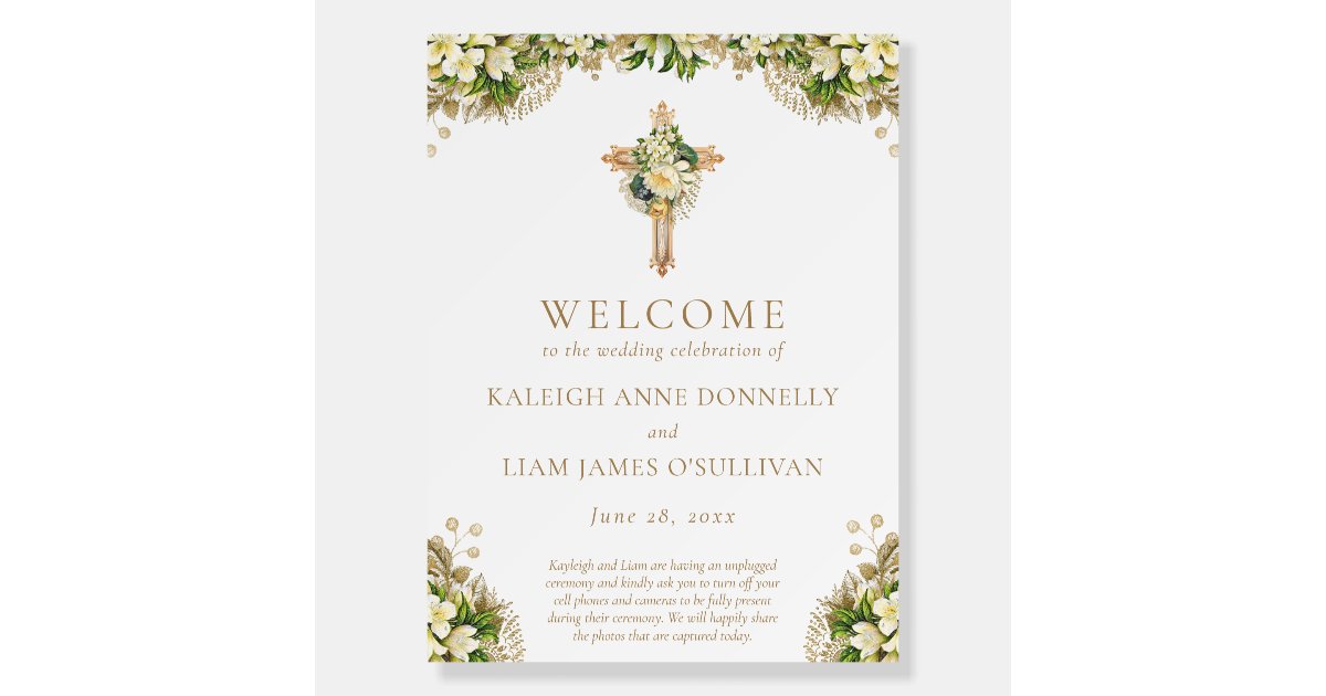 Floral Christian Cross Wedding Welcome Sign | Zazzle
