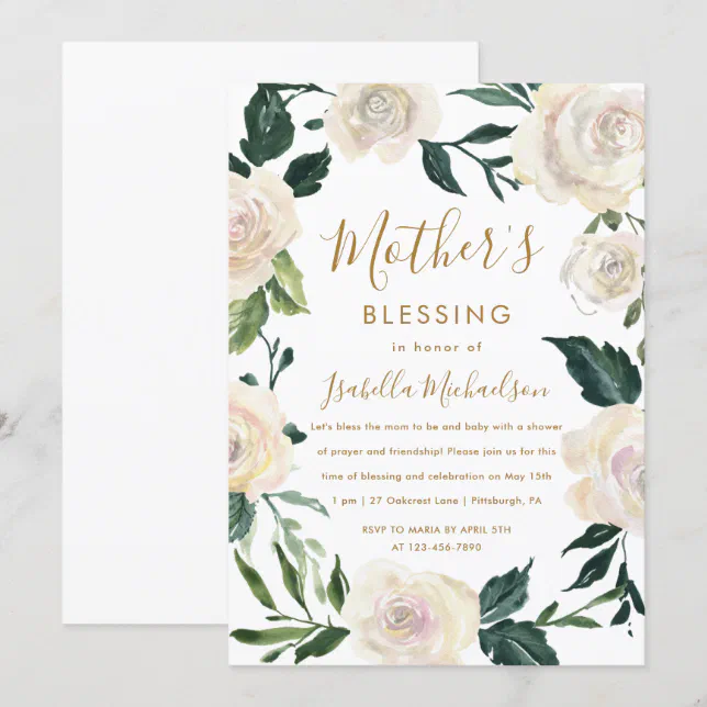 Floral Christian Mother and Baby Blessing Party Invitation | Zazzle