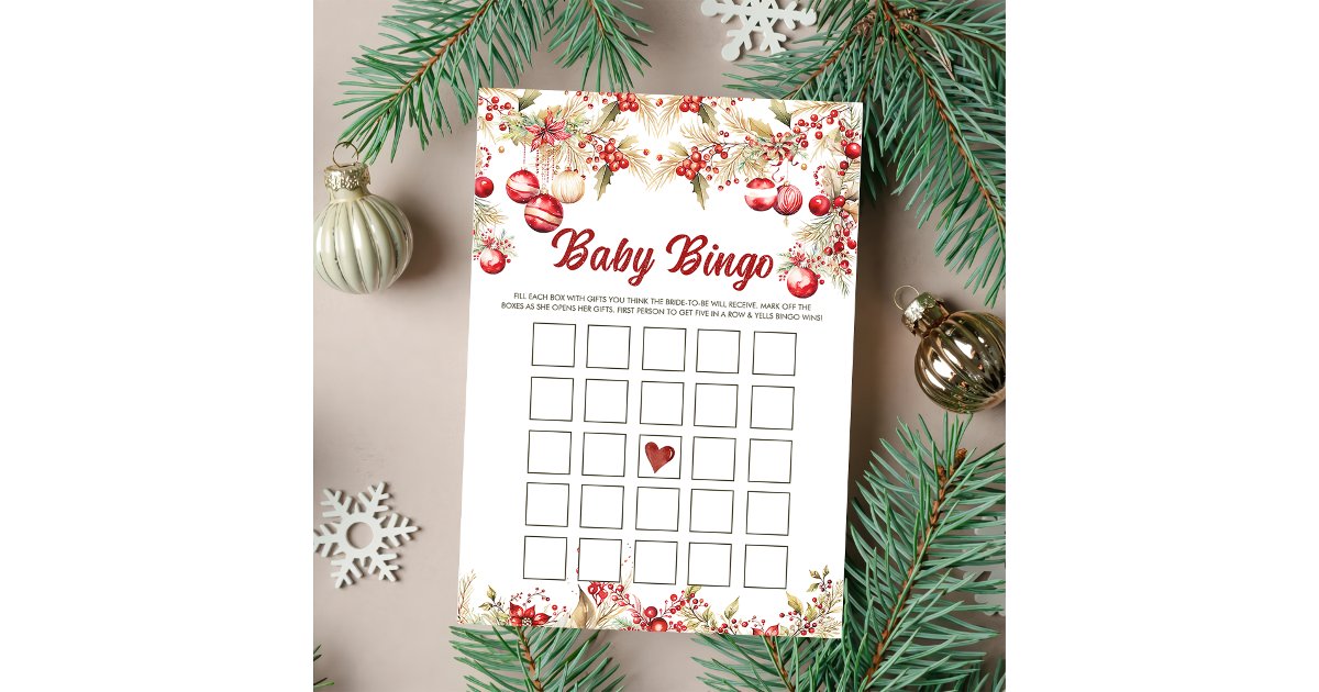 Floral Christmas Baby Shower Bingo Games Card | Zazzle