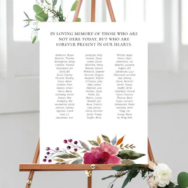 Floral Class Reunion Memorial Up to 70 Names Foam Board | Zazzle