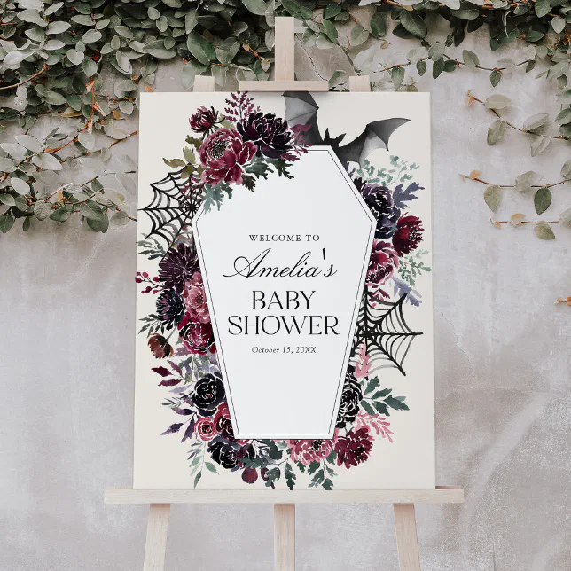 Floral Coffin Halloween Baby Shower Welcome Sign | Zazzle