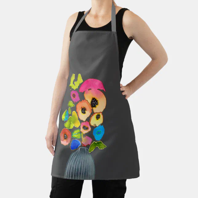 Floral colorful flowers colorful funky apron | Zazzle