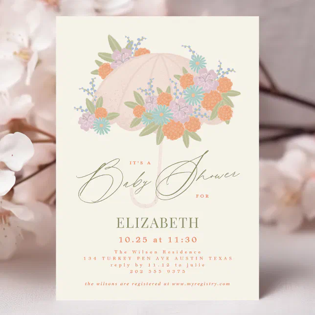 Floral Colorful Umbrella Yellow Baby Shower Invitation | Zazzle