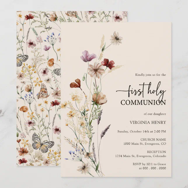 Floral Communion Invitation | Zazzle