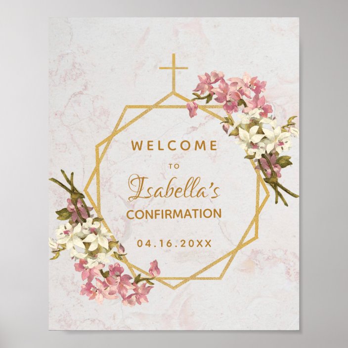 Floral Confirmation Gold Marble Orchids Welcome Poster | Zazzle.com