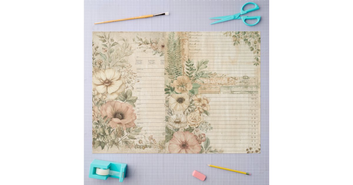 Floral Cottagecore Scrapbook Ephemera Collage Tissue Paper | Zazzle