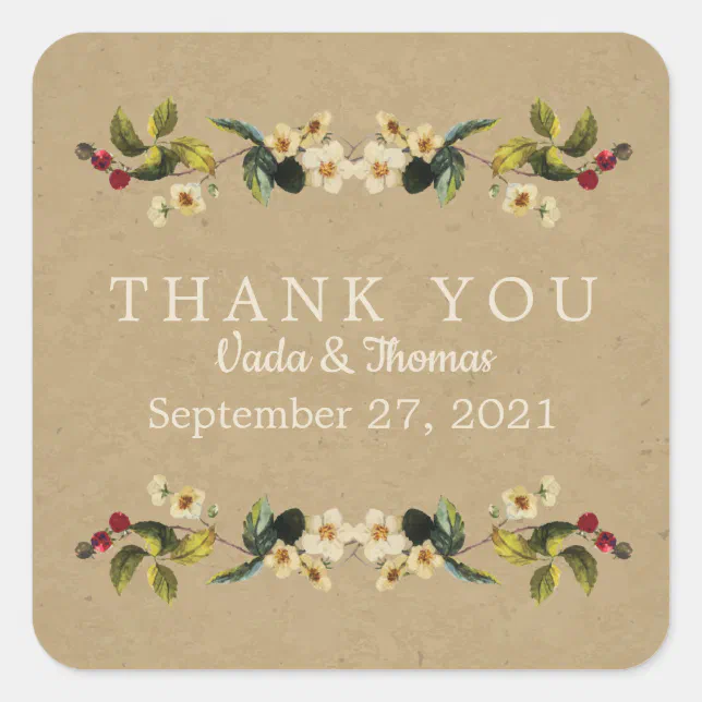Floral Country Thank You Stickers | Zazzle
