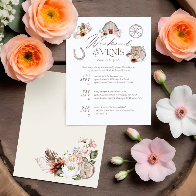Floral Country Western Wedding Weekend Itinerary Enclosure Card | Zazzle
