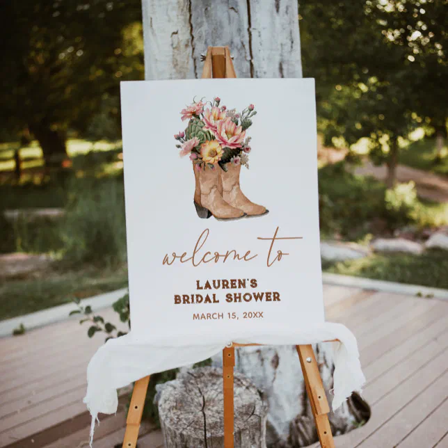 Floral Cowboy Boots Bridal Shower Welcome Sign | Zazzle