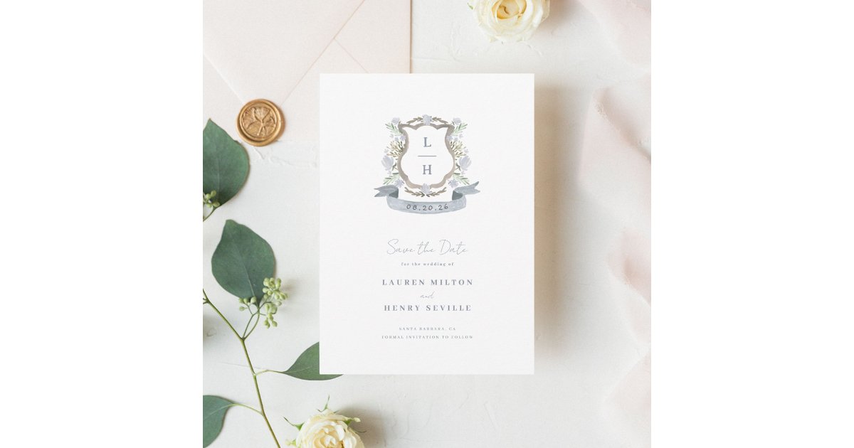 Floral Crest Wedding Save The Date | Zazzle