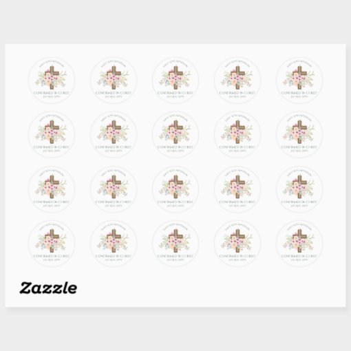 Floral Cross Confirmation Stickers Personalized | Zazzle