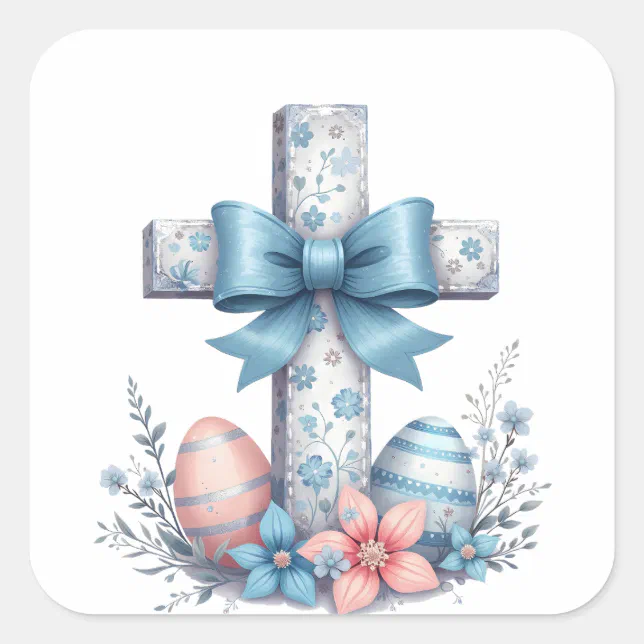 Floral Cross Coquette Jesus Bow Christian Religion Square Sticker | Zazzle