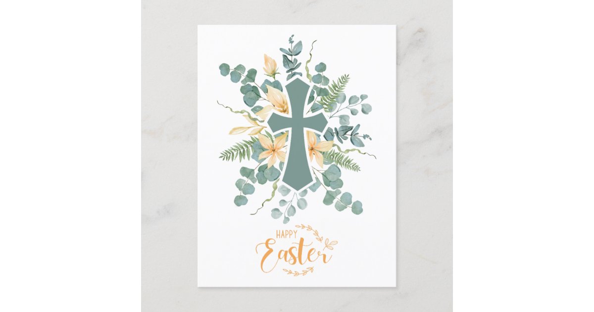 Floral Cross Happy Easter Personalized Holiday Postcard | Zazzle