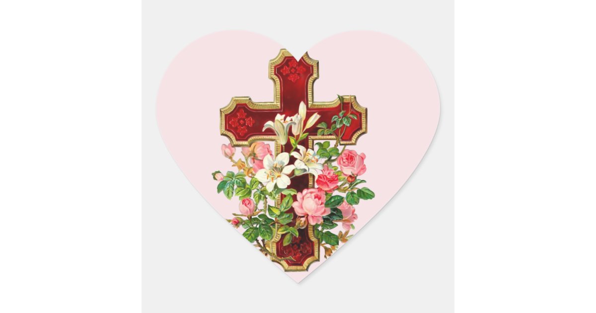 Floral Cross Heart Sticker | Zazzle