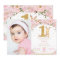 Floral Cute Bunny Rabbit Girl 1st Birthday Photo Invitation | Zazzle