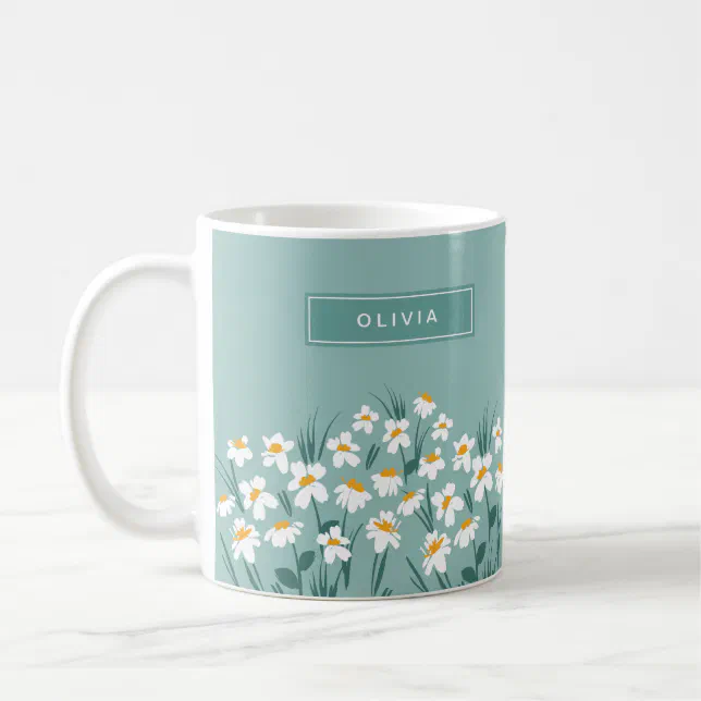 Floral daisy modern personalized cute elegant blue coffee mug | Zazzle