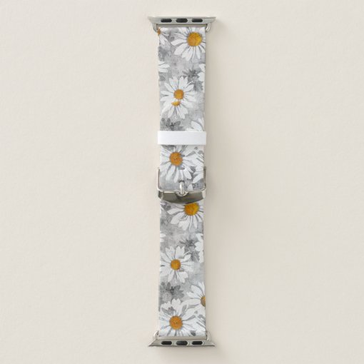 Floral Daisy Silver Gray and White Chic Apple Watch Band | Zazzle