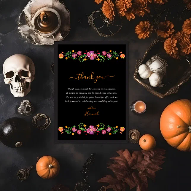 Floral Day of the Dead Bridal Shower Thank You Card | Zazzle